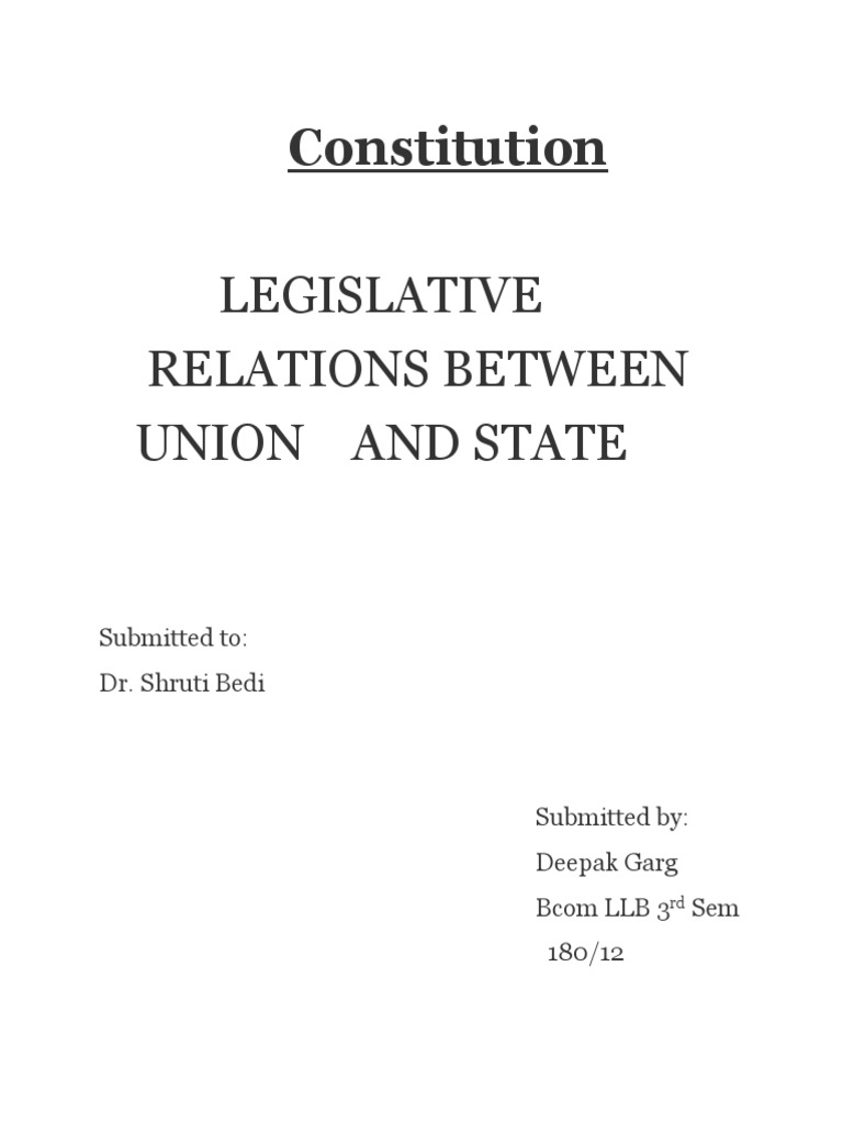 Constitution: Legislative Relations Between Union and State | PDF ...