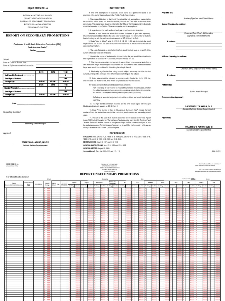 Report On Secondary Promotions: Deped Form 18 - A Instruction | PDF ...