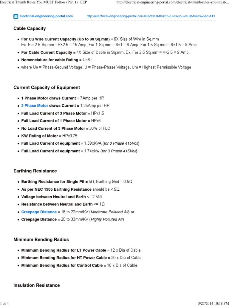 Electrical Thumb Rules You MUST Follow (Part 1) - EEP | PDF ...