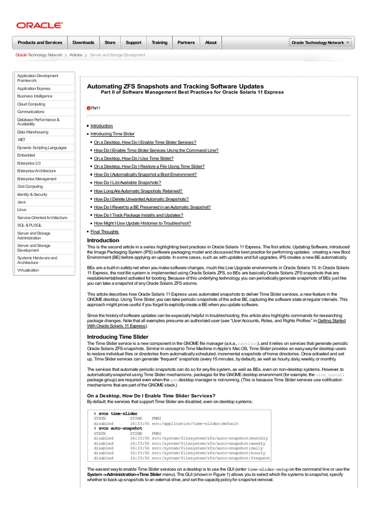(Oracle) Automating ZFS Snapshots & Tracking Software Updates - Part II ...