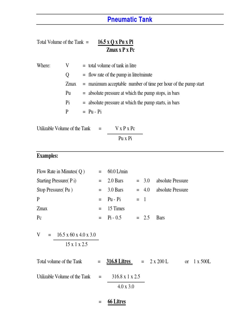 Pneumatic Tank Sizing | PDF