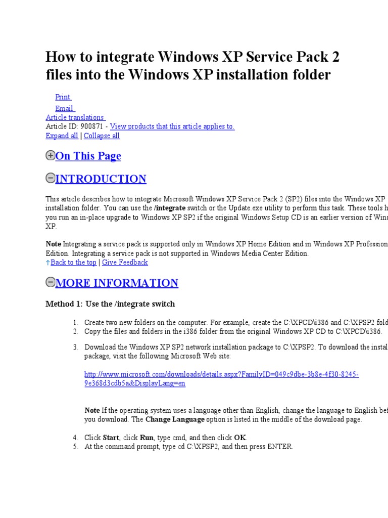 How To Integrate Windows XP Service Pack 2 Files Into The Windows XP ...