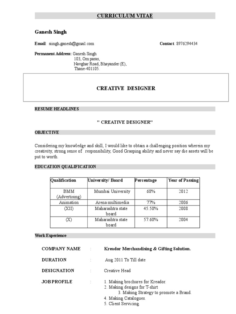 Curriculum Vitae Ganesh Singh | PDF
