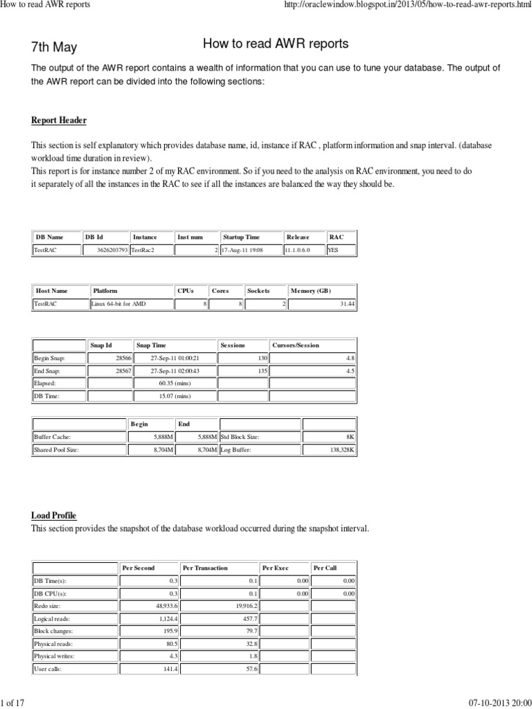 How To Read Awr Reports Pdf Database Index Data Buffer