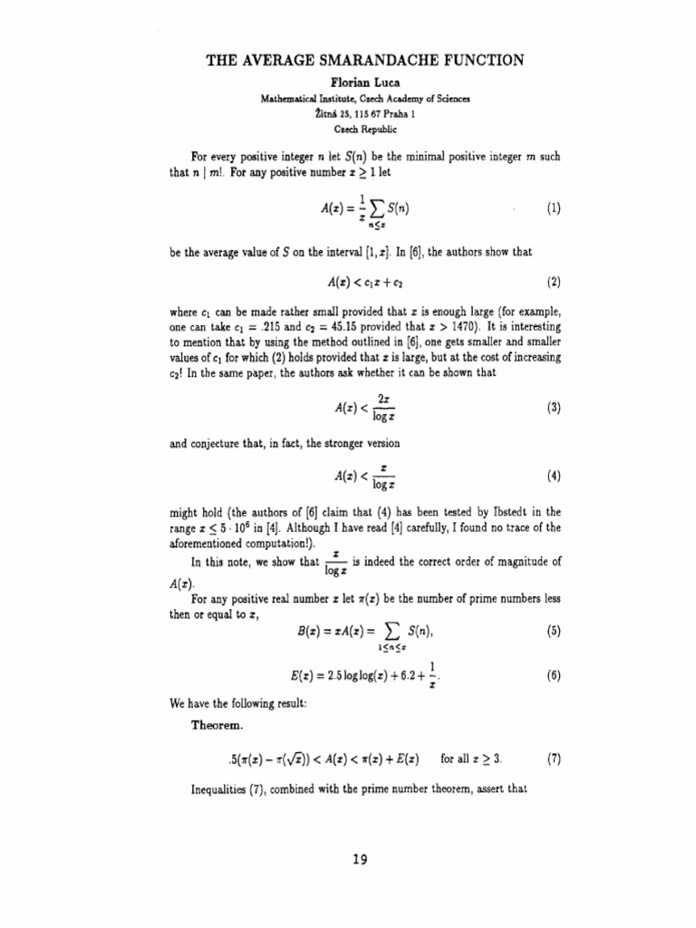 The Average Smarandache Function | PDF | Integer | Theorem