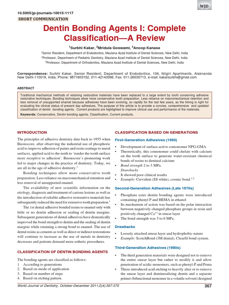 Dentine Bonding Agents Complete Classification | PDF