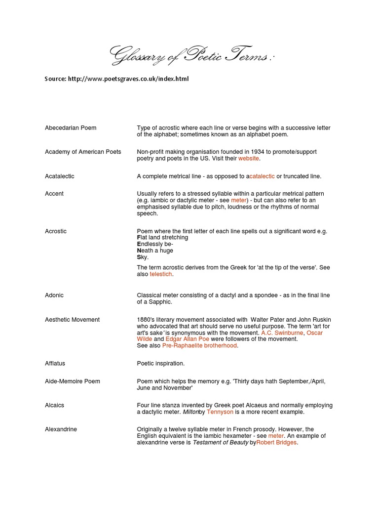 Glossary of Poetic Terms | Download Free PDF | Metre (Poetry) | Poetry