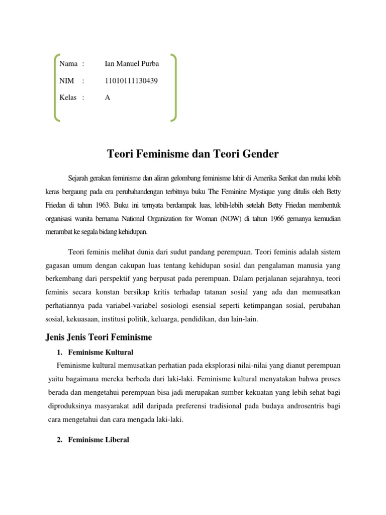Teori Feminisme Dan Teori Gender Pdf