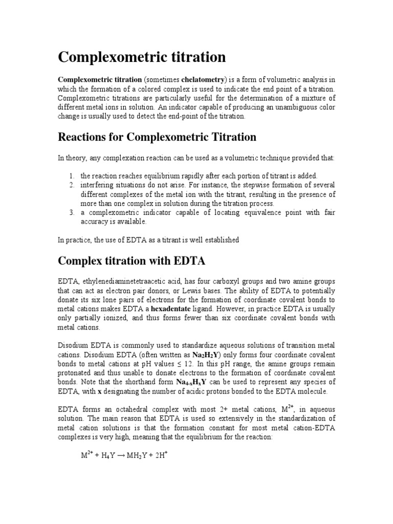 Complexometric Titration | Chemical Compounds | Sets Of Chemical Elements