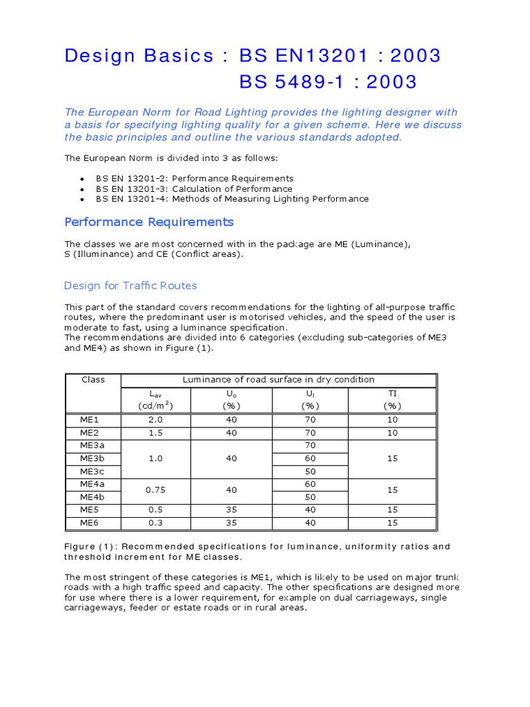 A Comprehensive Overview of the European Standards for Road Lighting Design (BS EN13201 and BS ...