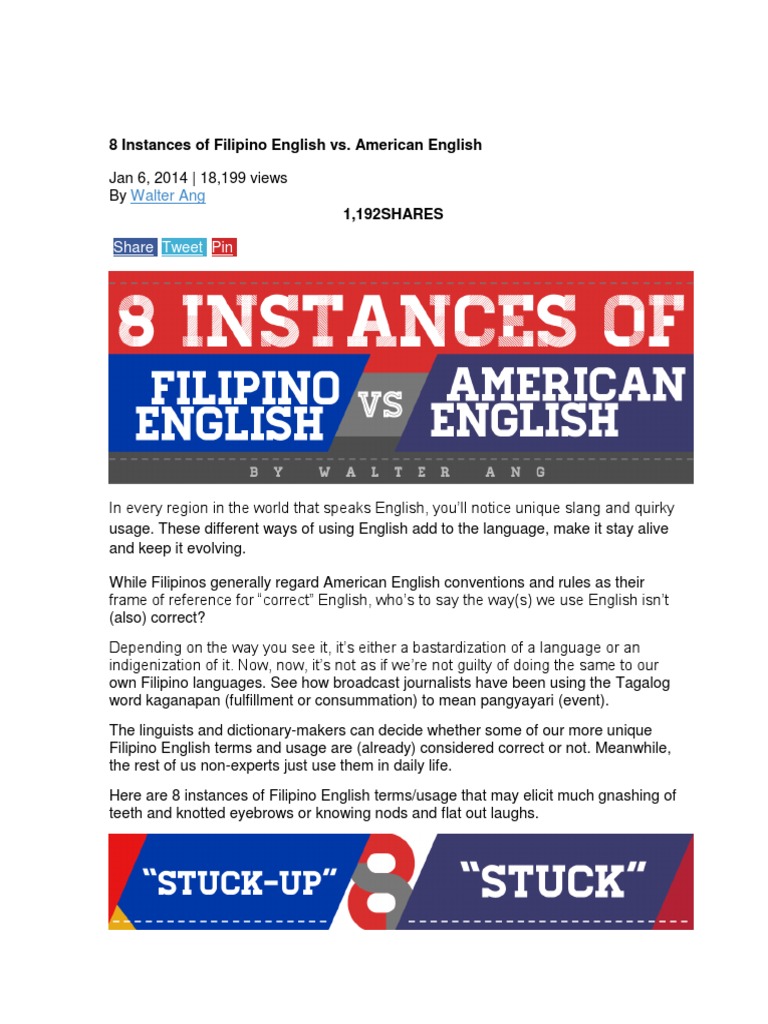 8 Instances of Filipino English vs. American English | PDF | Tagalog ...