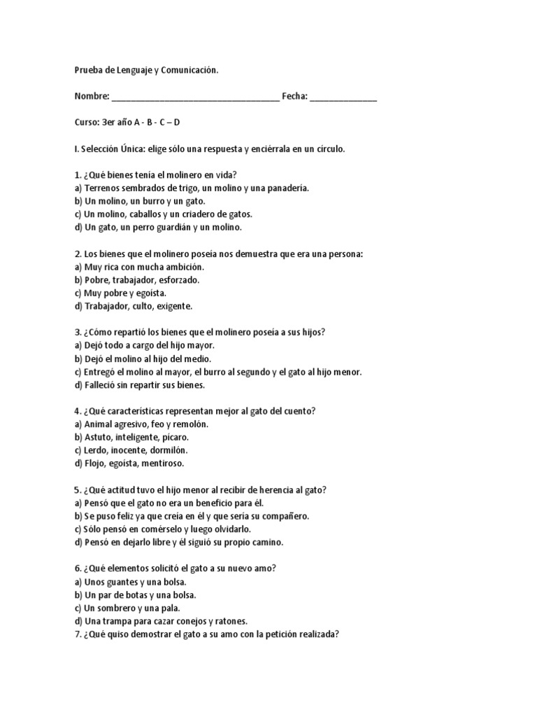 Prueba El Gato Con Botas | PDF