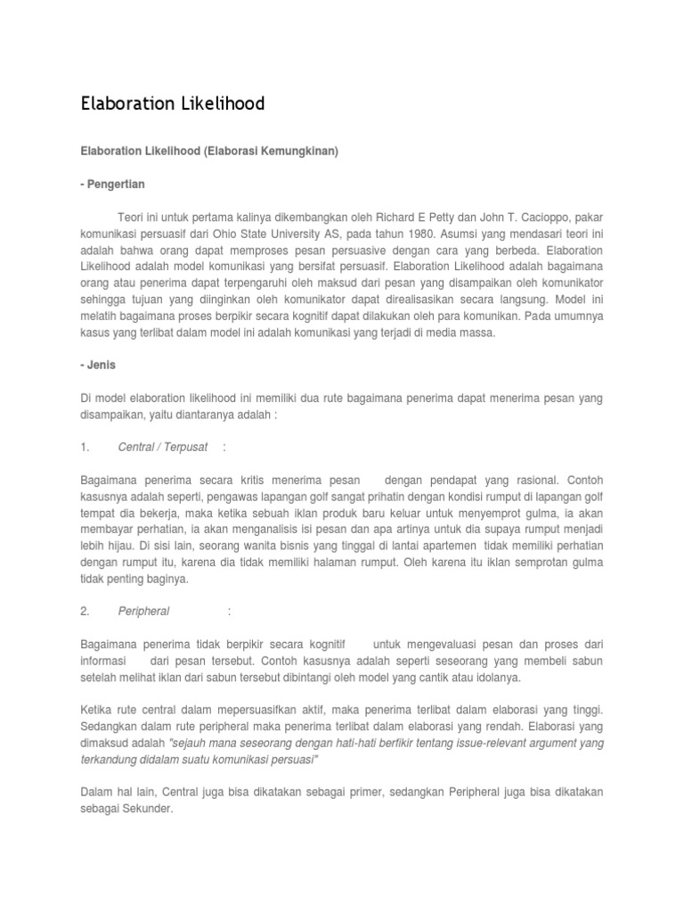Elaboration Likelihood | PDF | Karier & Perkembangan