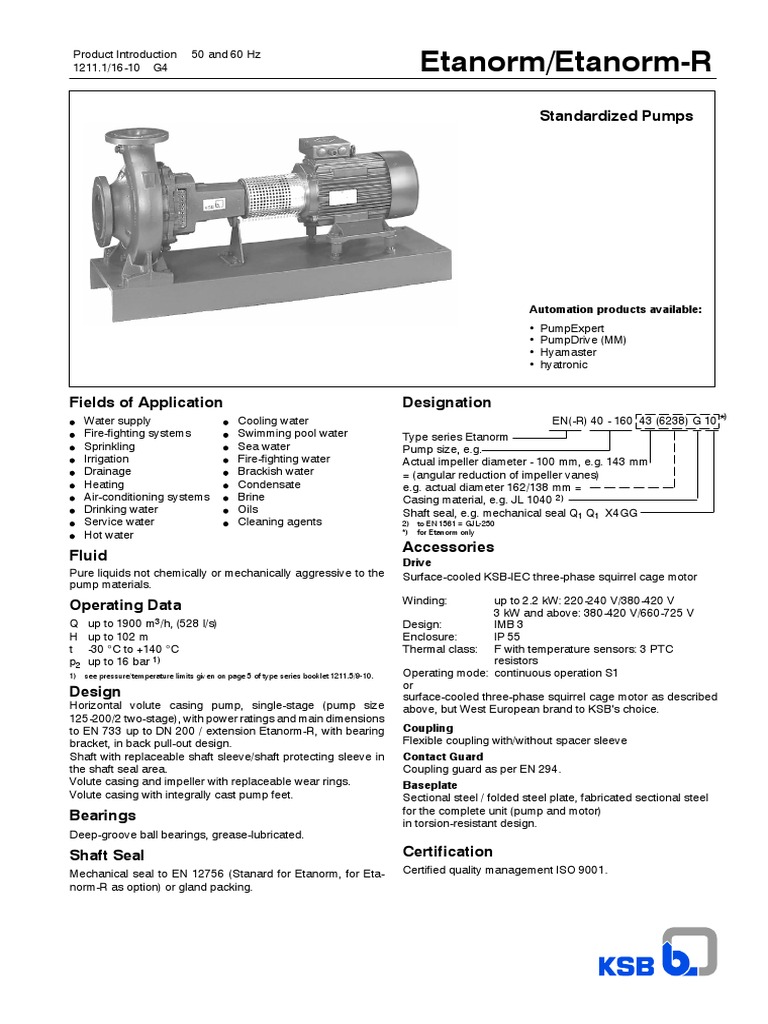 KSB Etanorm R | PDF | Cast Iron | Pump