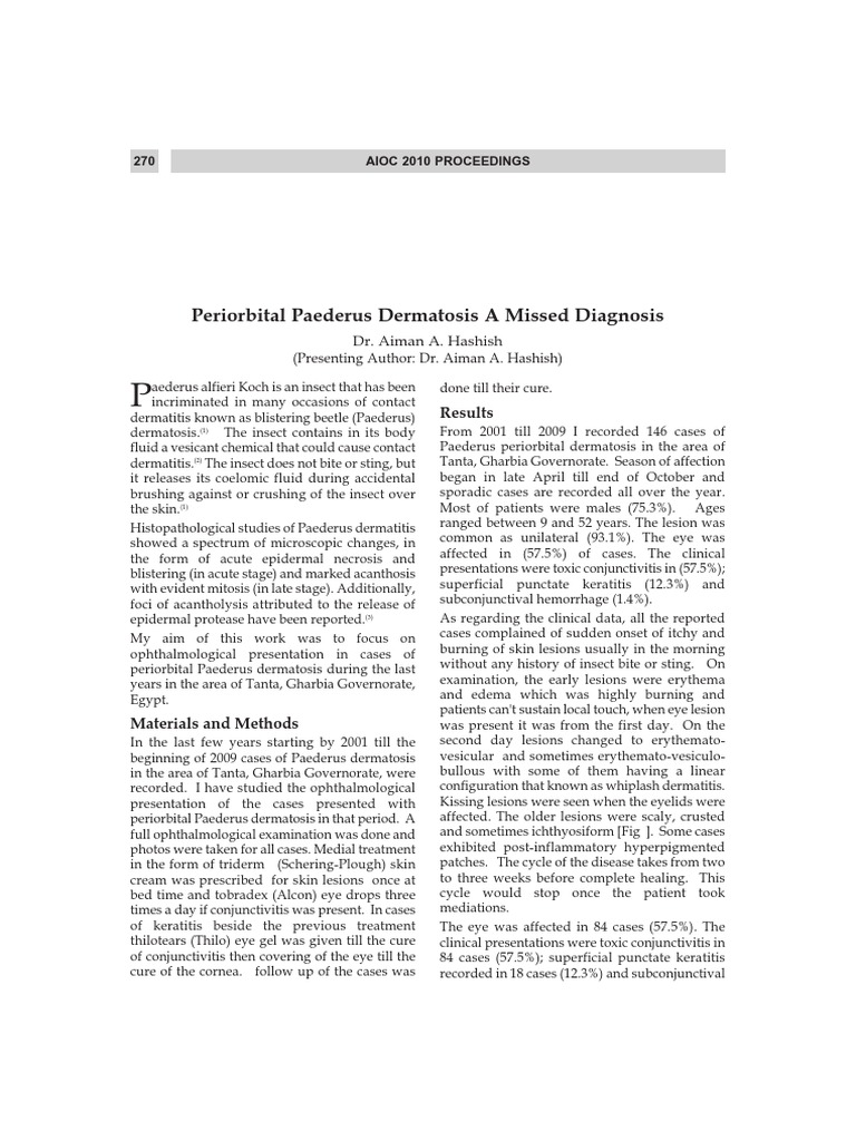 Periorbital Paederus Dermatitis | PDF | Medical Specialties | Diseases ...