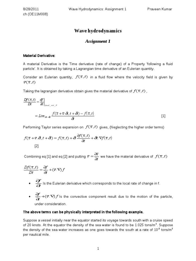 Wave Hydrodynamics: Assignment 1 | PDF | Chemical Engineering | Fluid Mechanics