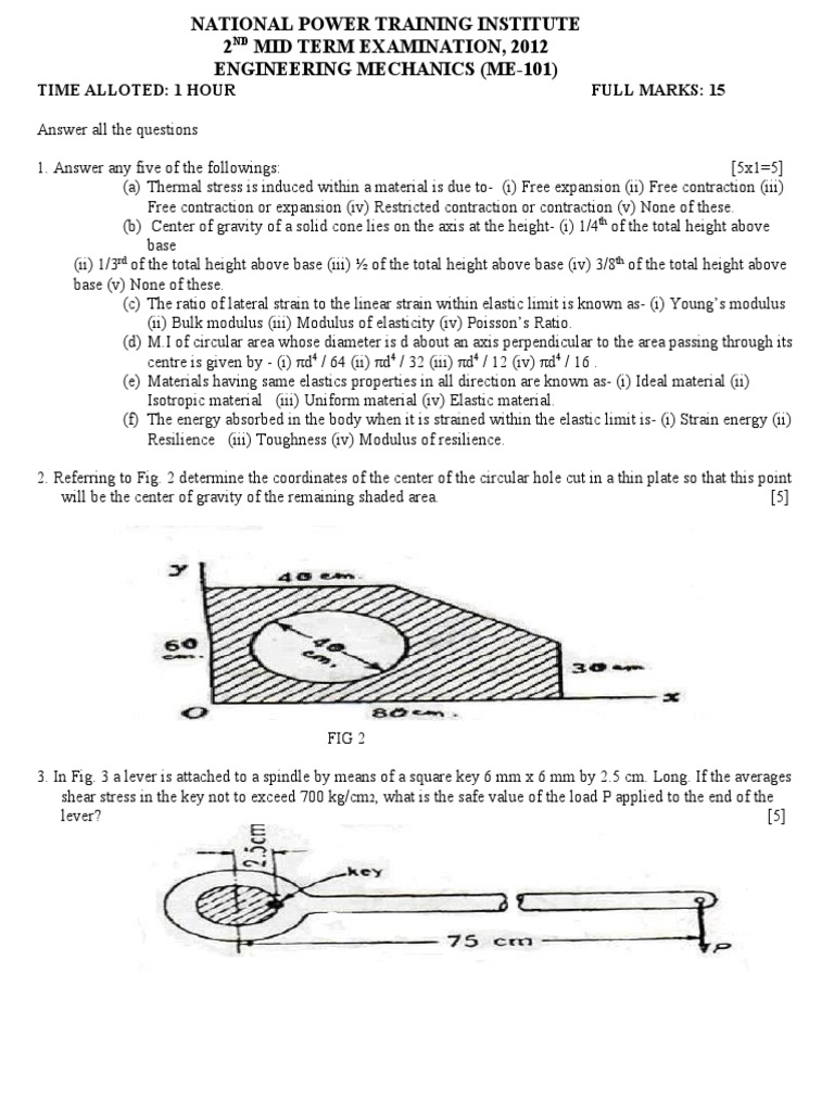 Engg. Mechanics 2nd Internal | PDF | Teaching Methods & Materials