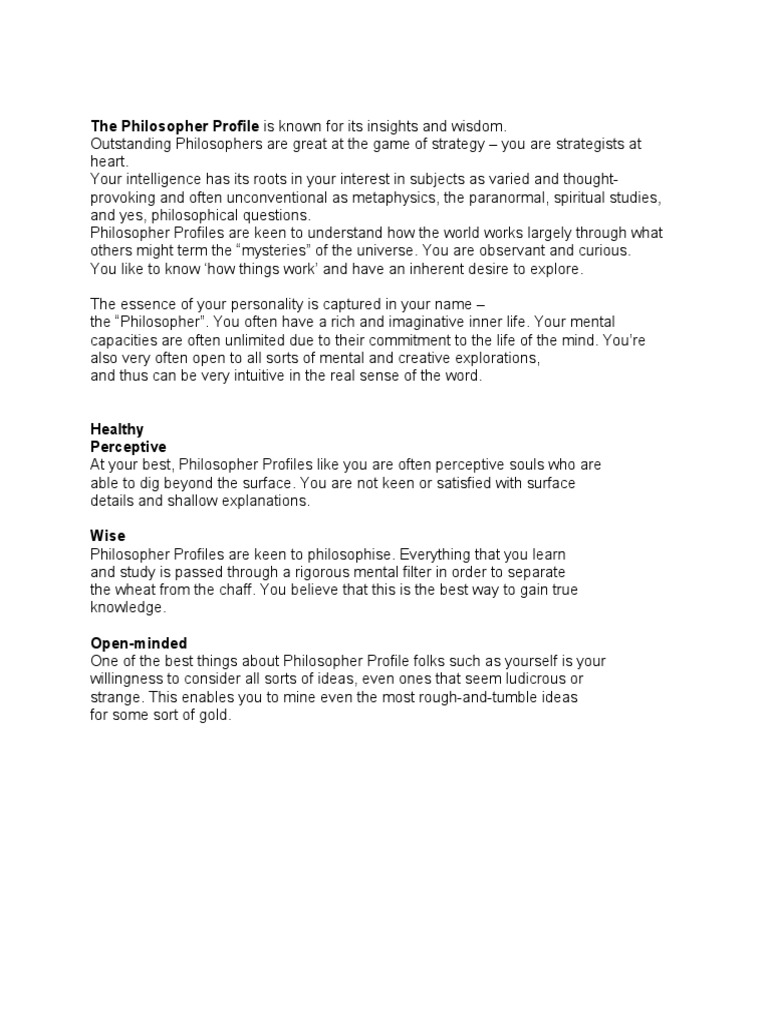 Insights of the Philosopher Profile | PDF | Self-Improvement