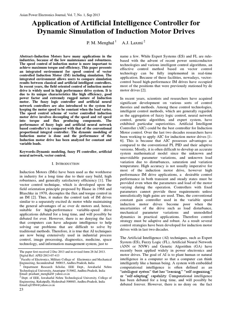 Application of Artificial Intelligence Controller For Dynamic ...