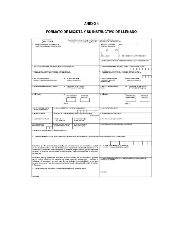 MIC-DTA Instructivo D Llenado | PDF | aduana | Camión