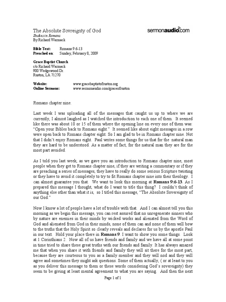 2009.02.08.a Absolute Sovereignty of God - Richard Warmack ...