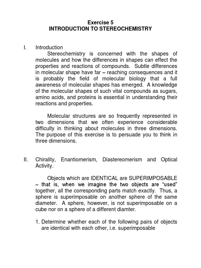 Exercise 5 (Introduction To Stereochemistry) | PDF | Chirality ...