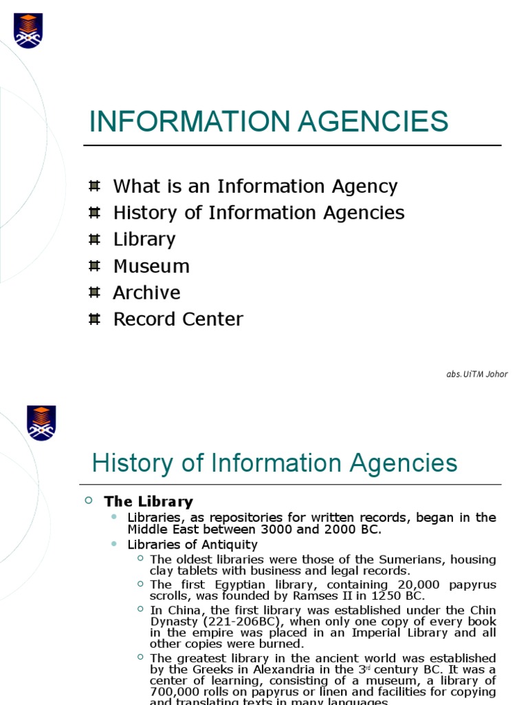 History of Information Agencies | PDF | Archive | Libraries