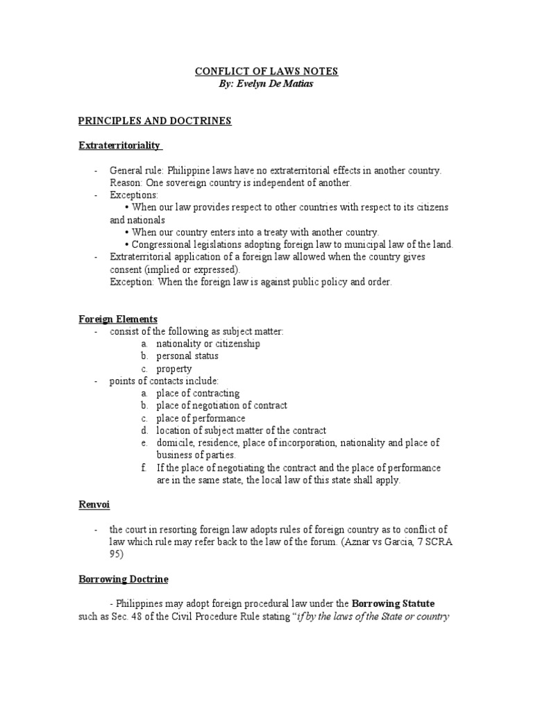 Conflict of Laws Notes | PDF | Choice Of Law | Foreign Policy