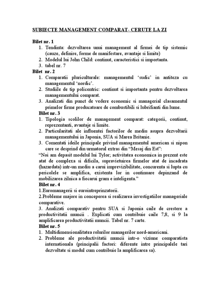 Management Comparat An III ASE Subiecte Zi | PDF