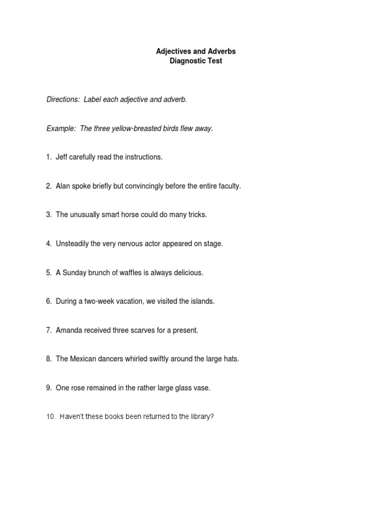 Adjective and Adverb Diagnostic Test | PDF