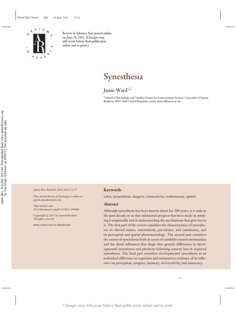 Synaesthesia Reading | PDF | Visual Cortex | Perception