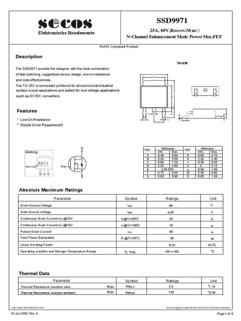 SSD 9971 | PDF | Field Effect Transistor | Mosfet
