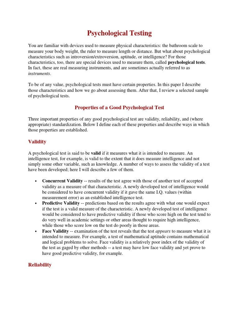 Characteristics of Psychological Tests | PDF | Psychological Testing ...