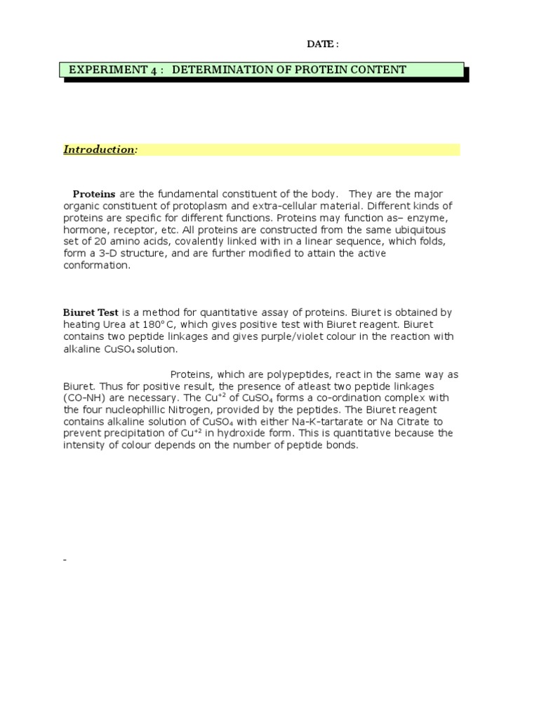 Determination of Protein Content | PDF | Natural Products | Nutrients