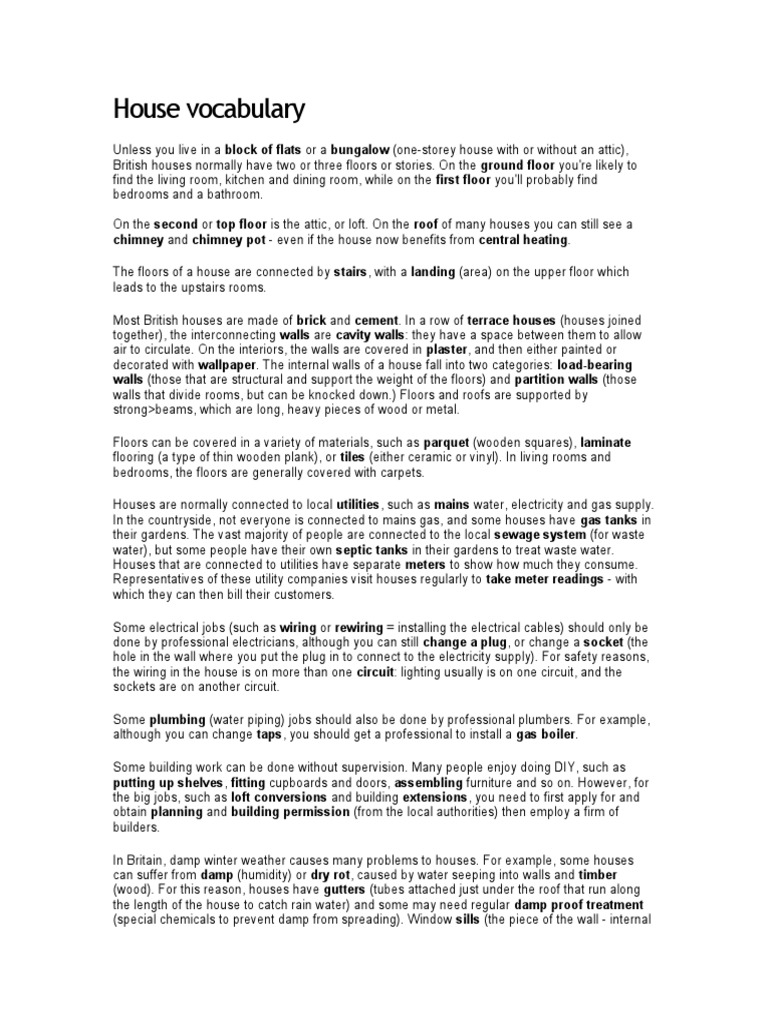 House Vocabulary | PDF | Wall | Flooring