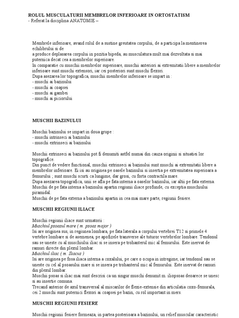 Rolul Musculaturii Membrelor Inferioare in Ortostatism | PDF