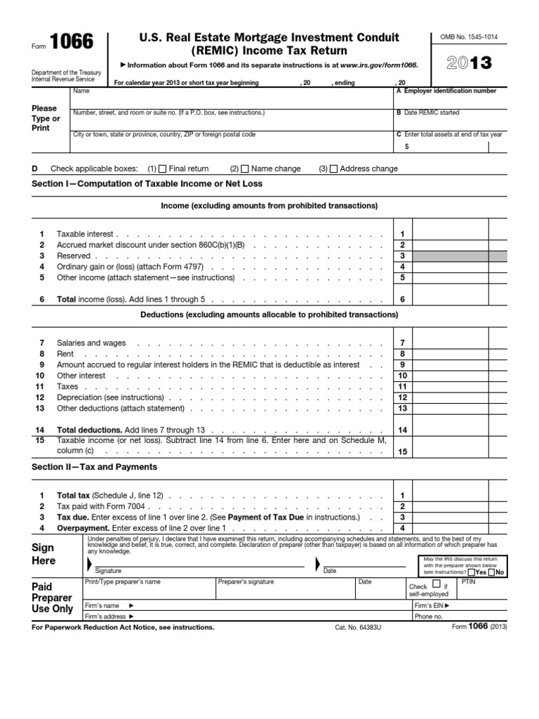 U.S. Real Estate Mortgage Investment Conduit (REMIC) Income Tax Return ...