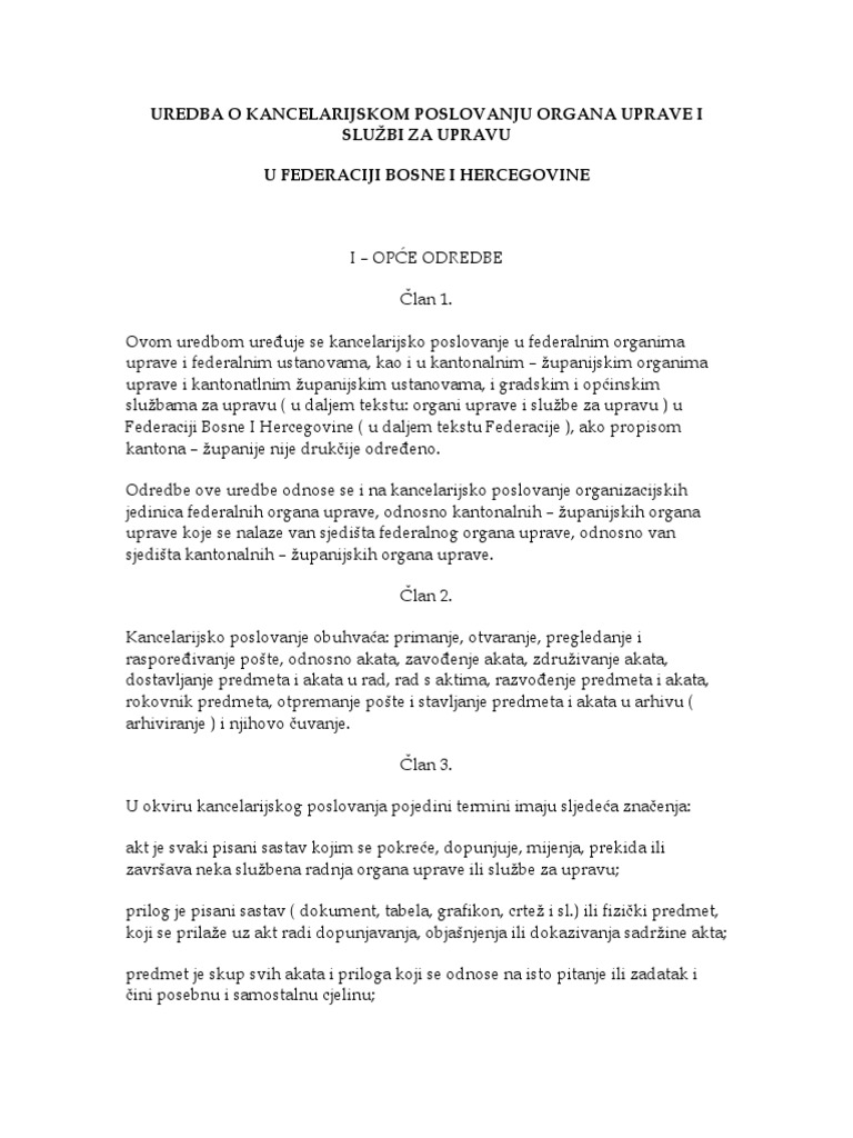 Uredba o Kancel - Poslovanju FBiH | PDF