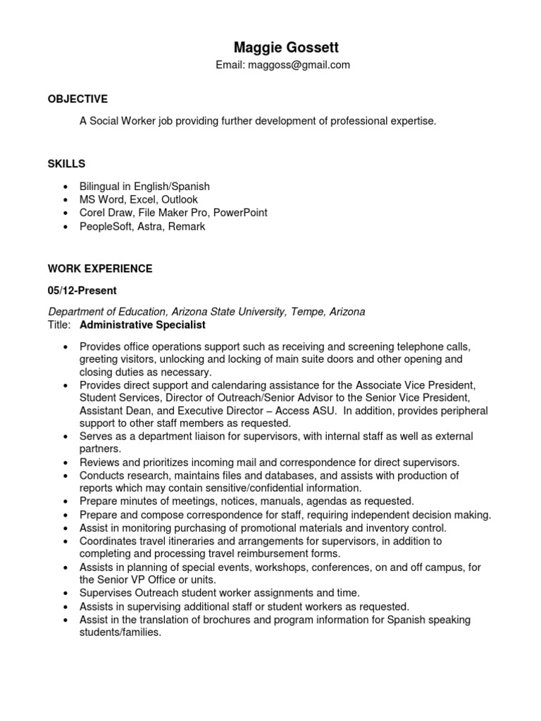 Bilingual Administrative Specialist Resume | PDF | Arizona State ...