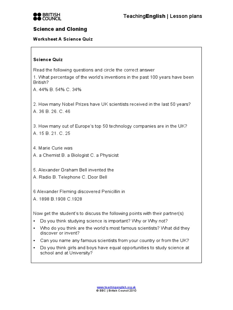 Science Cloning Worksheets 0 | PDF | Cloning | Biology