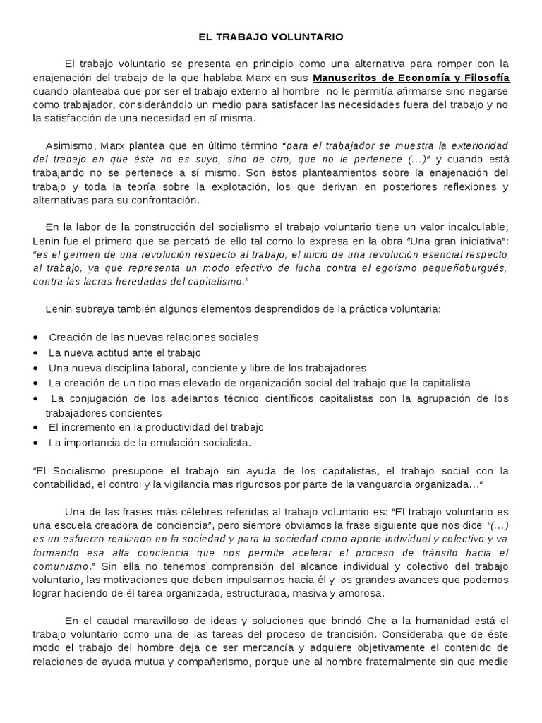 El Trabajo Voluntario | PDF | Capitalismo | Karl Marx