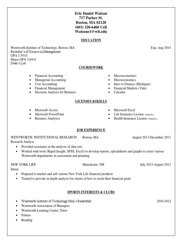 Eric Daniel Watsons Resume | PDF