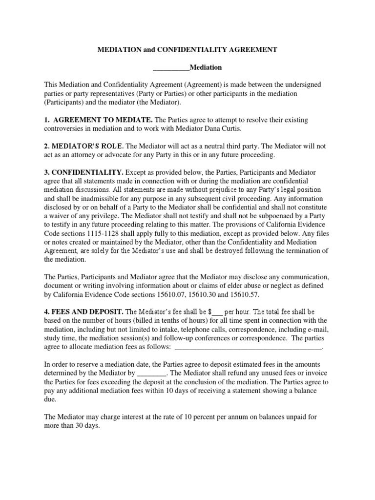 DCM Mediation and Confidentiality Agreement | PDF | Mediation ...