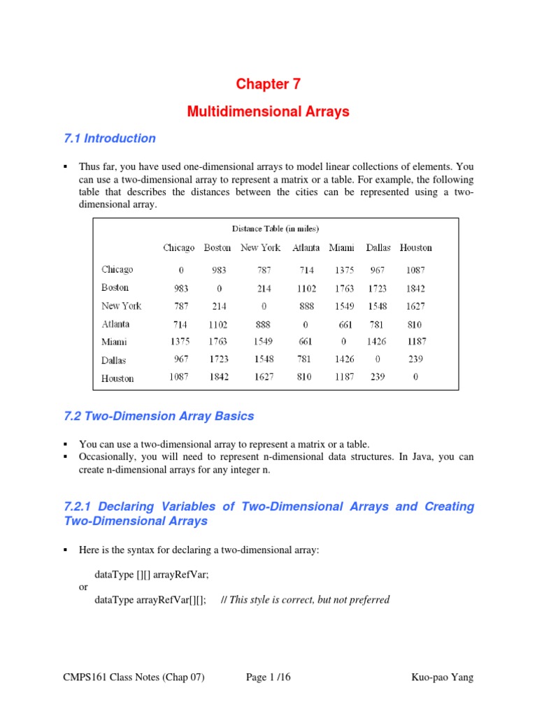 Cmps161classnoteschap07 Multidimensional Arrays Pdf Array Data Structure Array Data Type