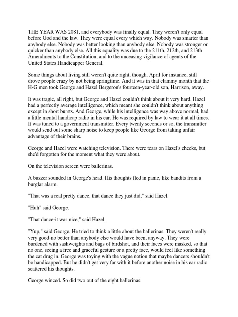 Harrison Bergeron by Kurt Vonnegut | PDF | Leisure | Nature