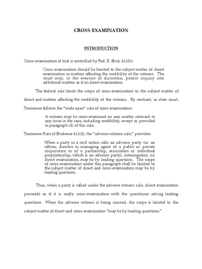Cross Examination Witness Deposition Law