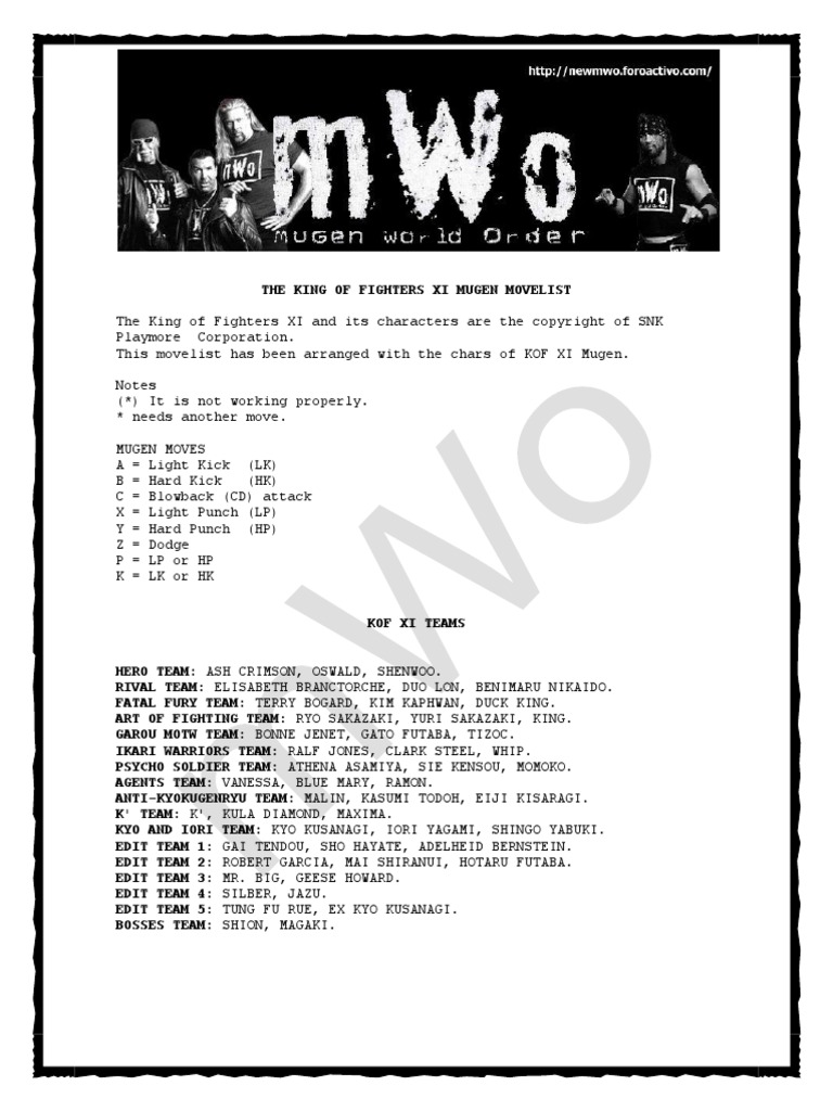 Move List para KOF XI (MUGEN) | PDF | Video Game Companies Of Japan ...