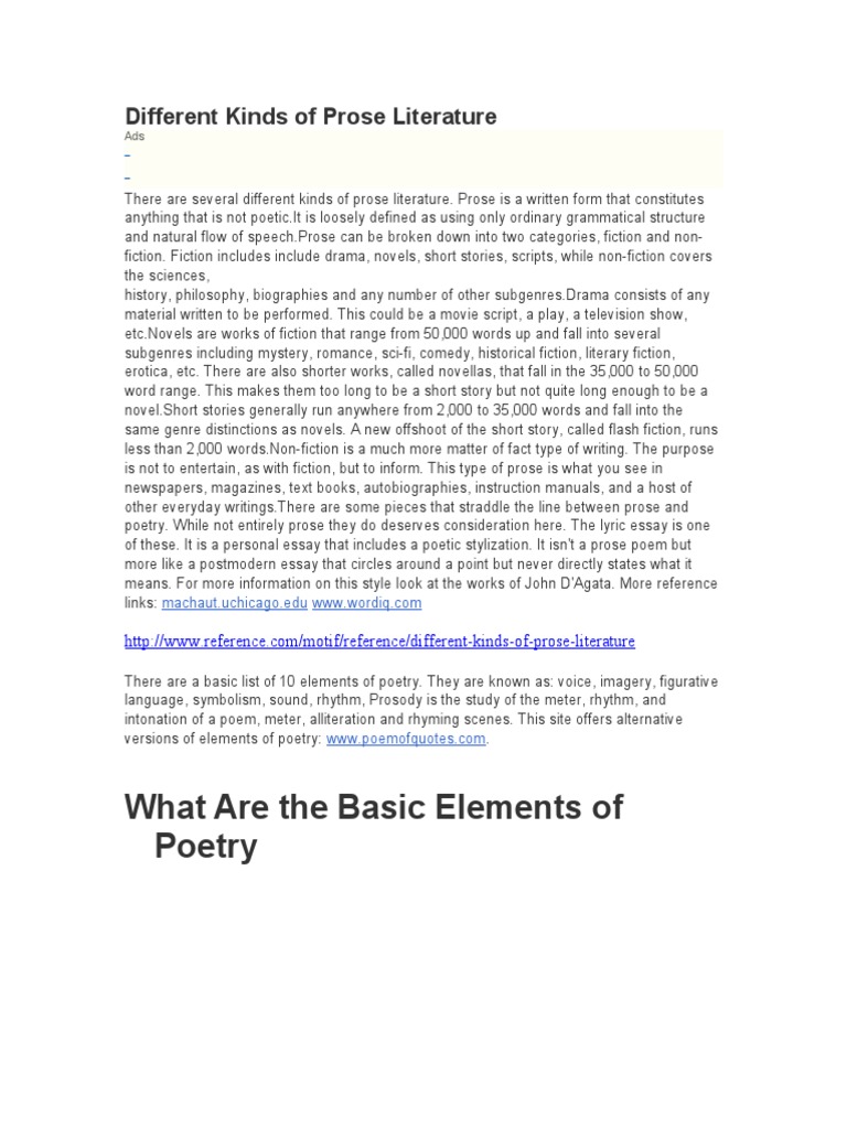 Different Kinds of Prose Literature | Poetry | Rhyme