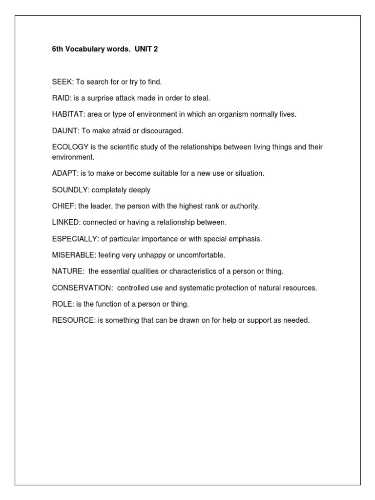 6th Grade Vocabulary Words - Unit 2 | PDF | Social Science