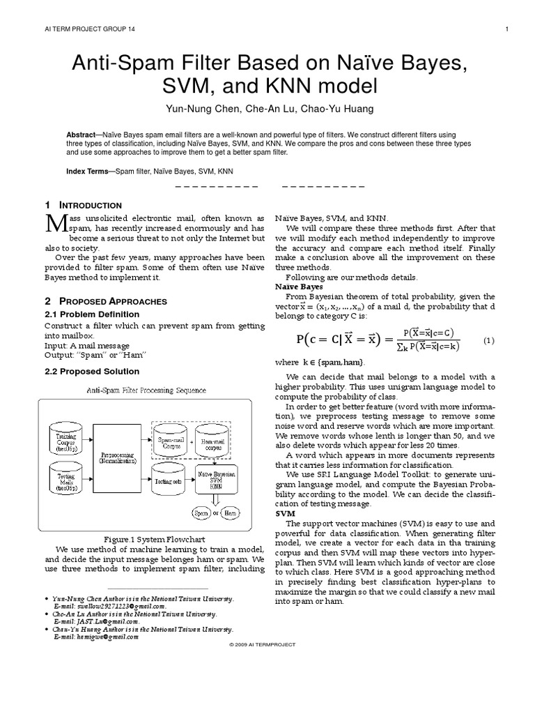 Anti Spam Filter Based On Naïve Bayes Svm And Knn Model Download Free Pdf Statistical